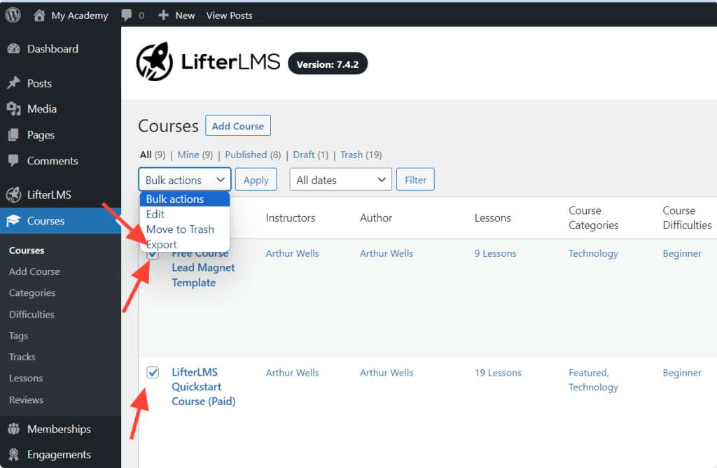 Exporting LifterLMS Courses - LifterLMS