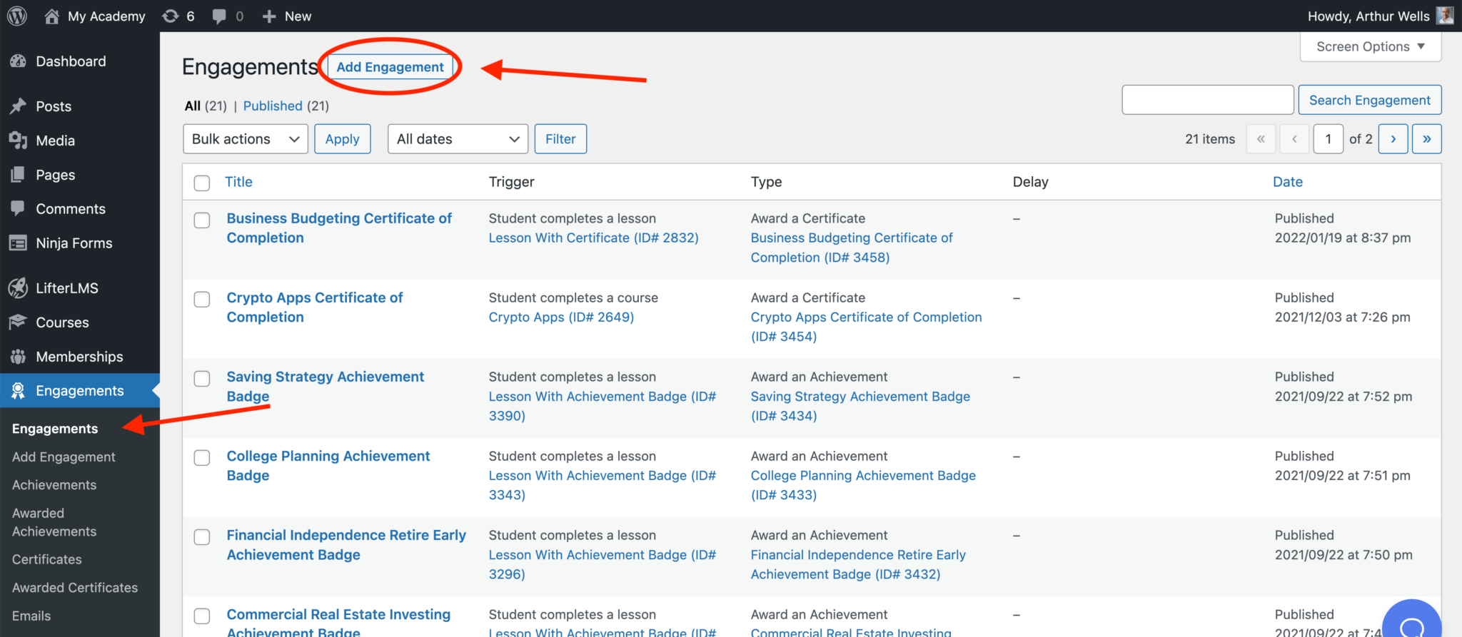 Getting Started with LifterLMS Engagements - LifterLMS