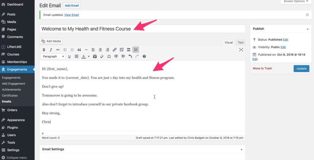 How to Create an Email Engagement - LifterLMS
