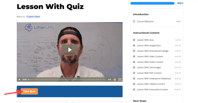 How does a student mark a lesson with a quiz complete? - LifterLMS