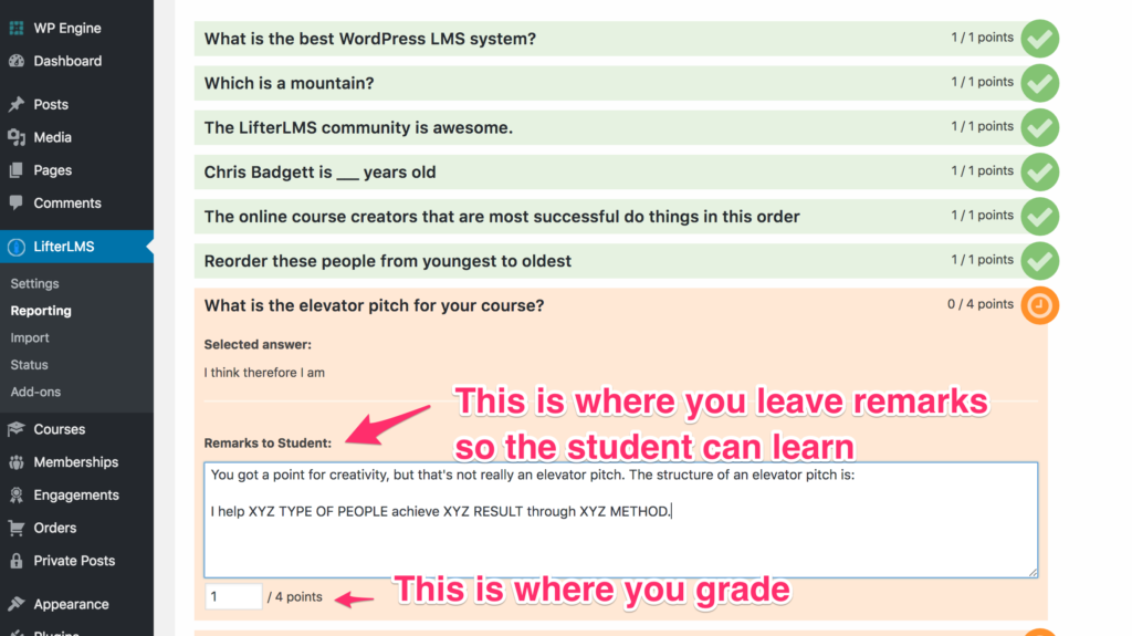 How to Grade and Review Quizzes - LifterLMS