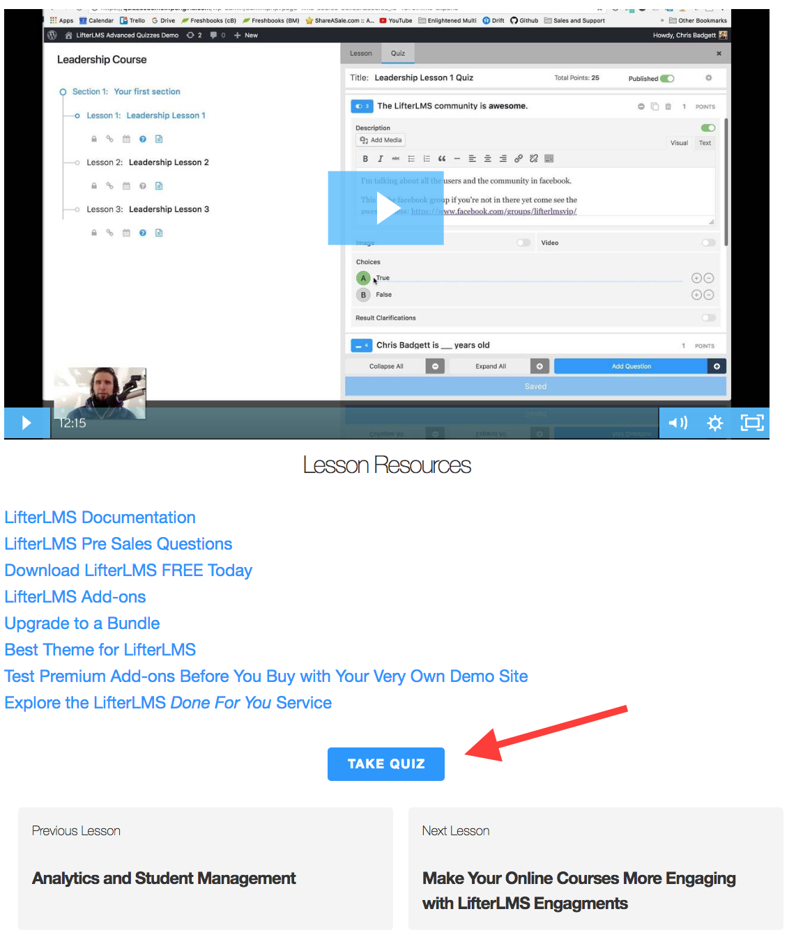 How a Student Can Take a Quiz - LifterLMS
