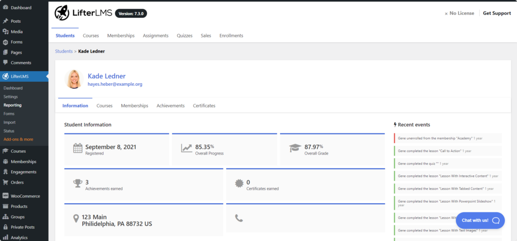 Report: Individual Student - Information - LifterLMS