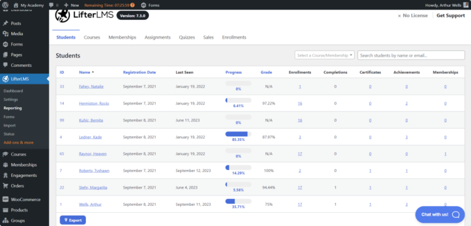 Report: Students - LifterLMS