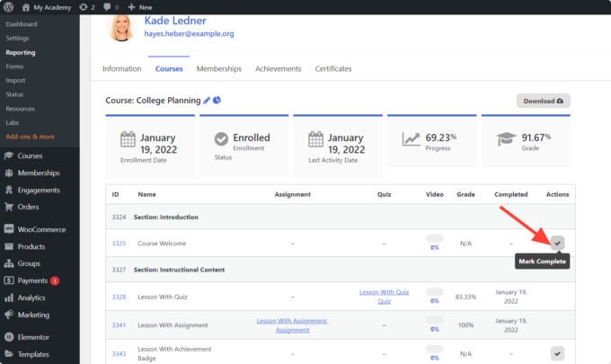 How Can I Mark A Lesson Complete or Incomplete for My Student? - LifterLMS