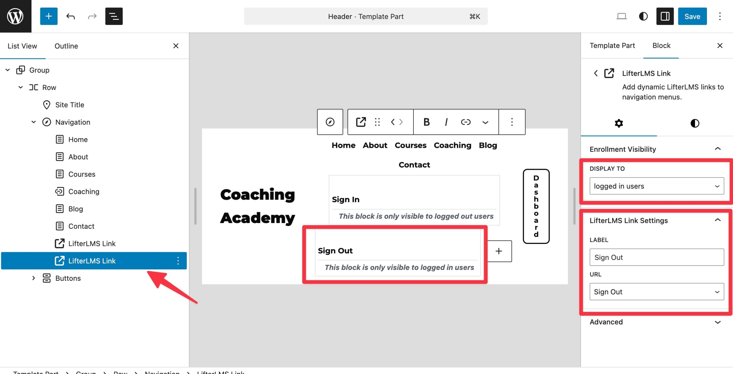How do I use the LifterLMS conditional Sign In and Sign Out menu items ...