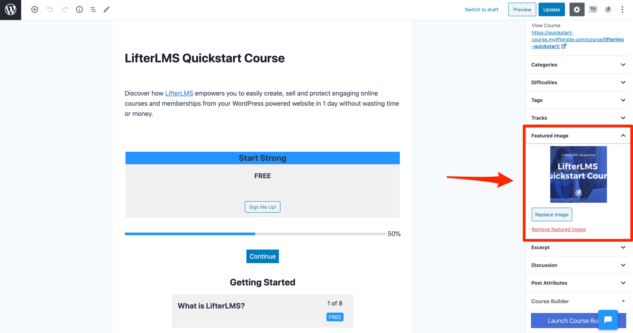 How do I add an image to represent my course - LifterLMS