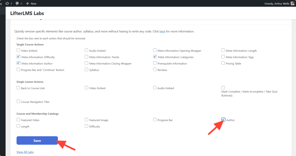 How to remove Author name from Course Catalog - LifterLMS