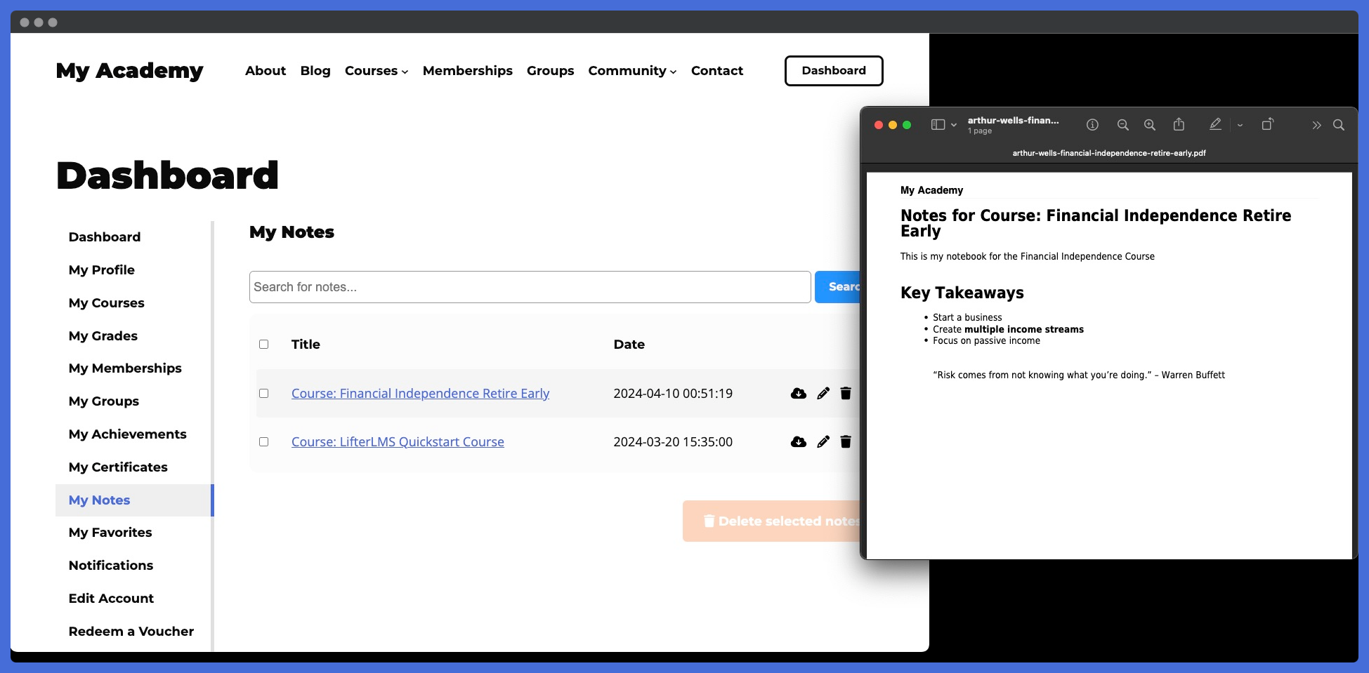 Best Student Note Taking App For WordPress: LifterLMS Notes
