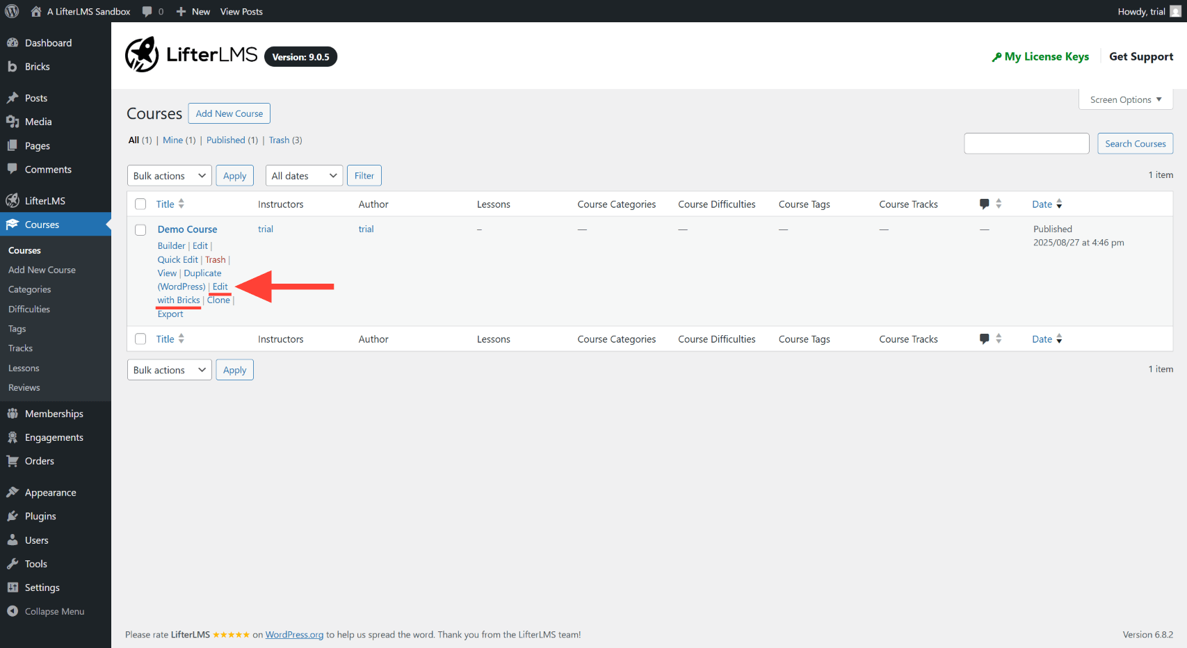How to edit lessons, courses, and memberships in Bricks | LifterLMS